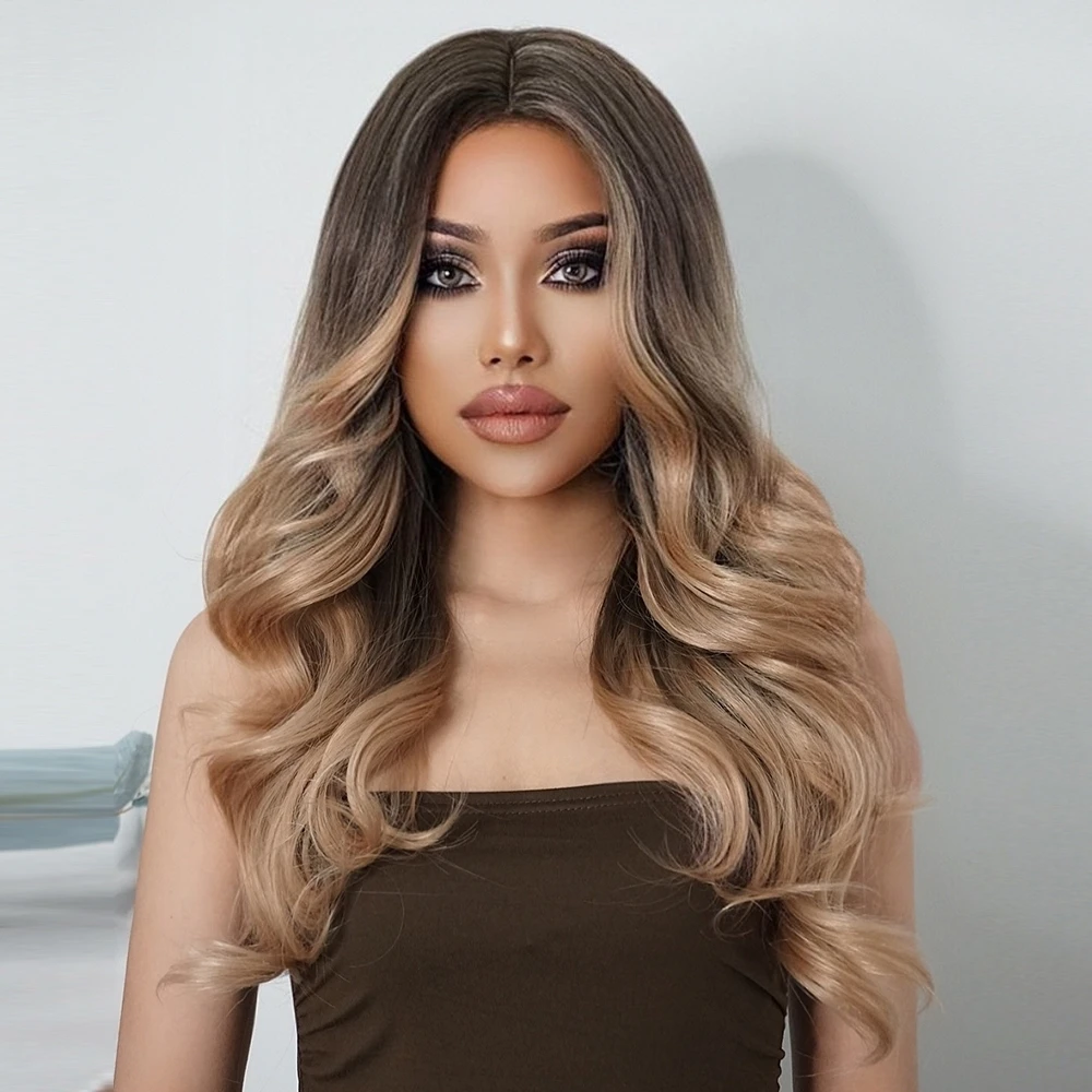 26 Inches Long Wavy Dark Root Brown Daily Style Futura Hair Synthetic ...
