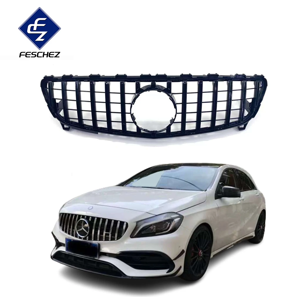 W176 Grille Gtr Style For Mercedes Benz A-class Abs Black Front Bumper ...