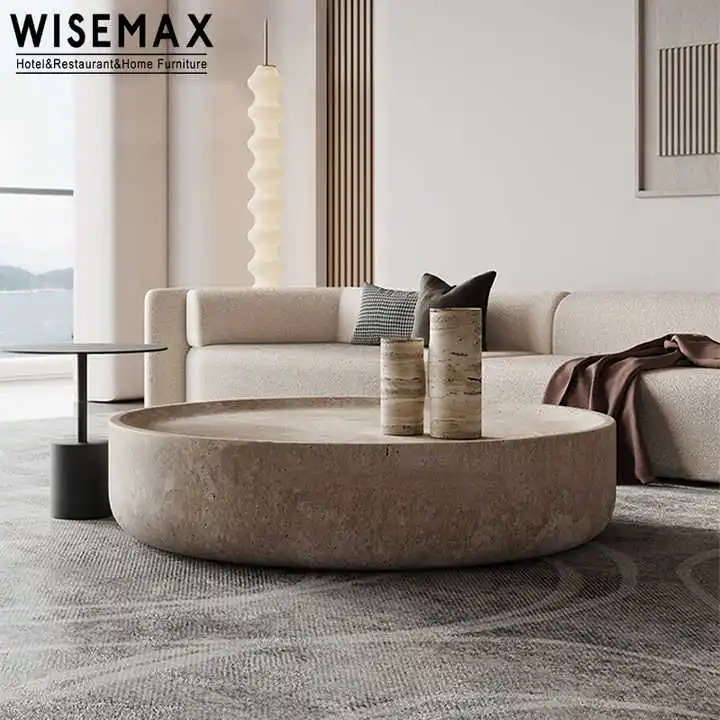 Alibaba.com: WISEMAX Round Coffee Table, Fiberglass Traverine Marble ...