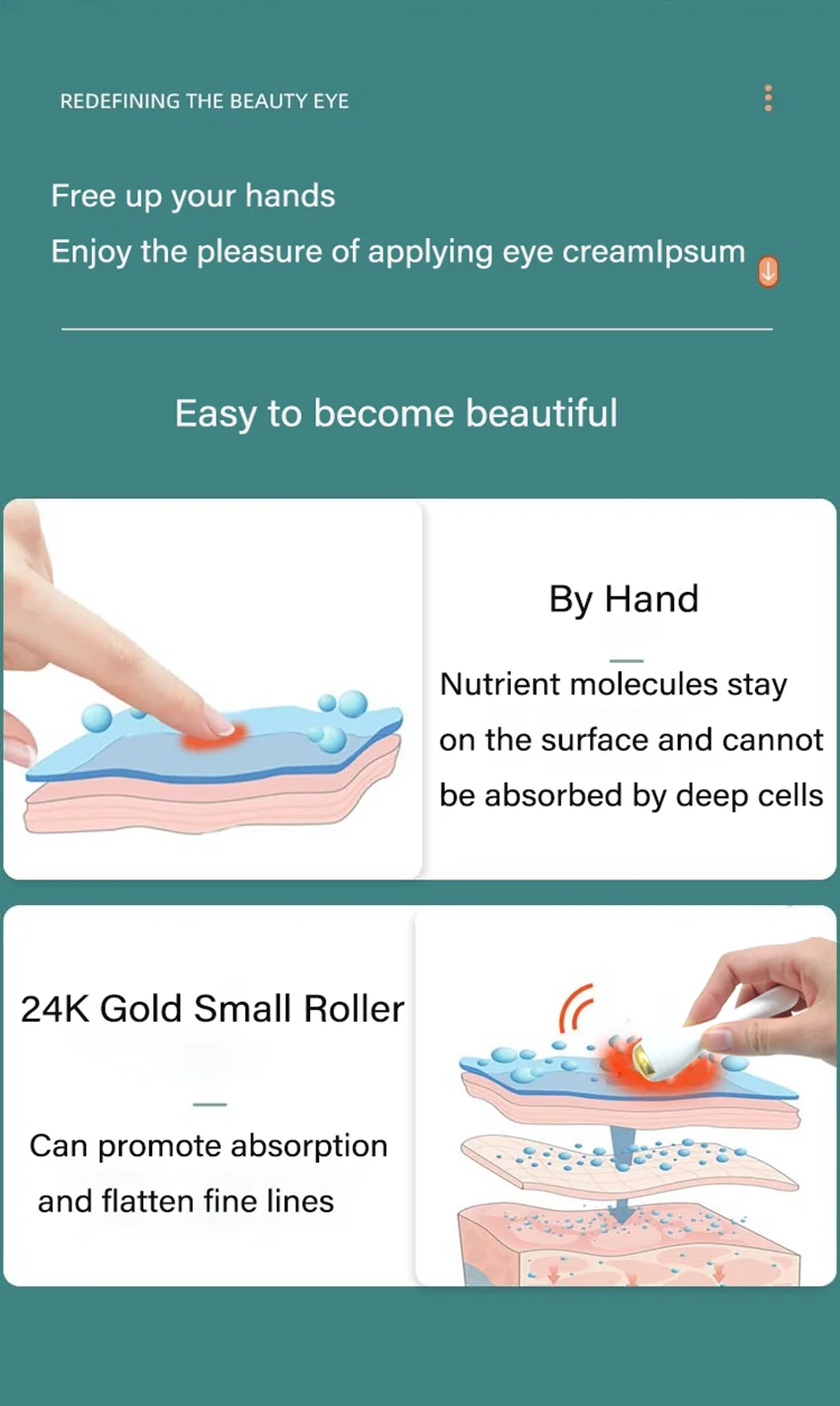 Mini 24k Gold Eyes Lips Face Yoga Ridoki Roller Massager Wrinkle Fine ...