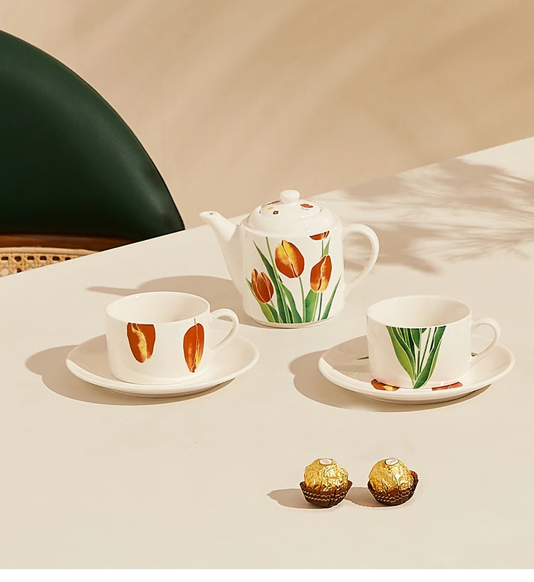 Hot Selling Tulip Ceramic Tea Set Handpainted Flower Tea Pot with ...