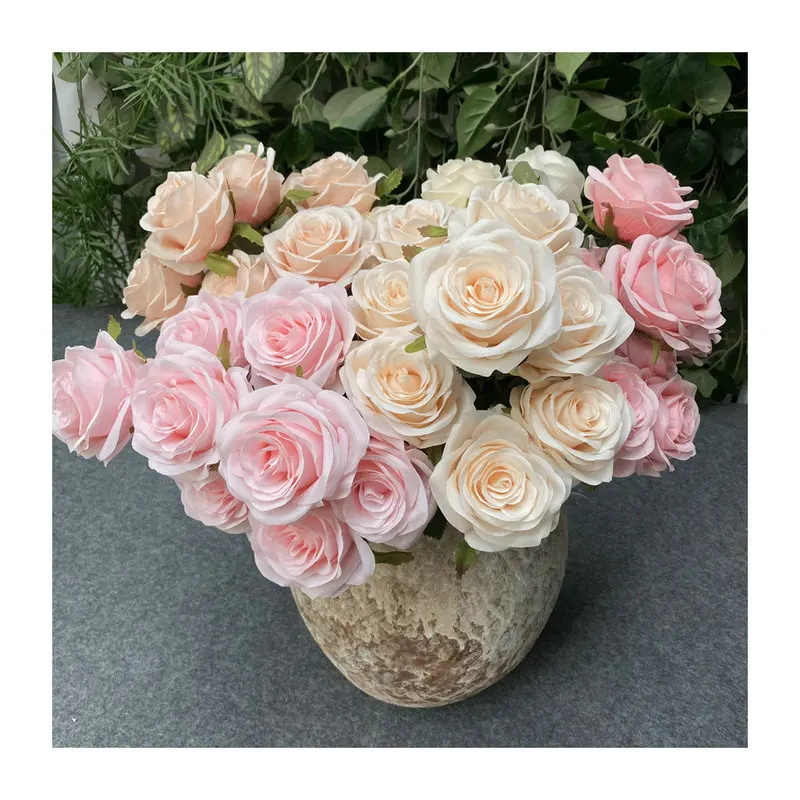 Decorative Real Touch Rose Artificial Flowers Single Bulk Silk White ...