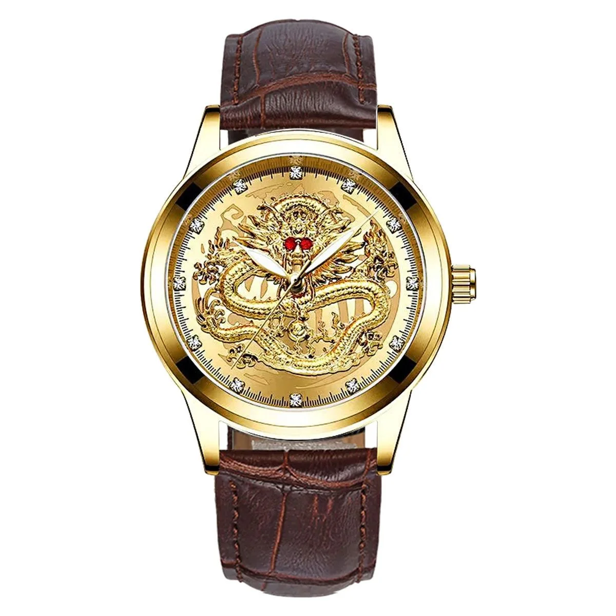 Classic Chinese Style Embossed Golden Dragon Luxury Gold Dragon Watch ...