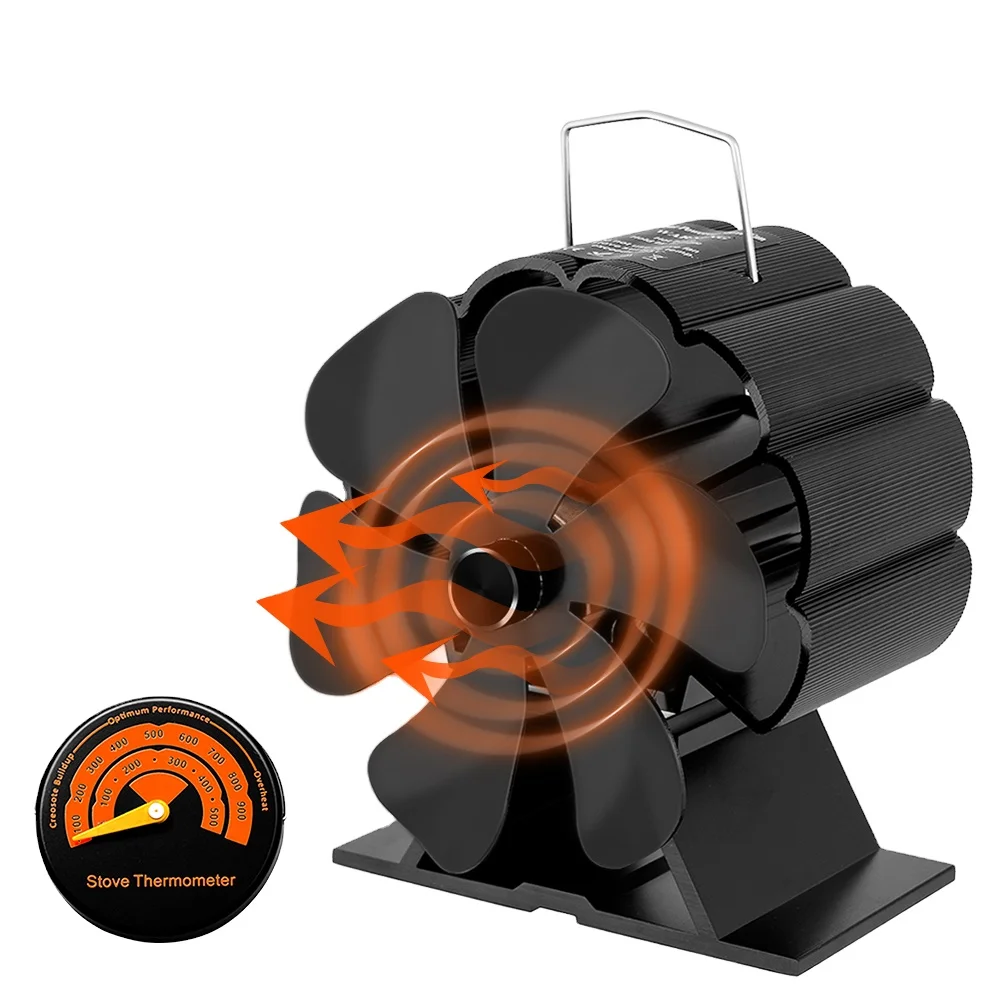 6-blade Black Fireplace Fan Mini Thermal Electric Stove Fan Log Burner ...