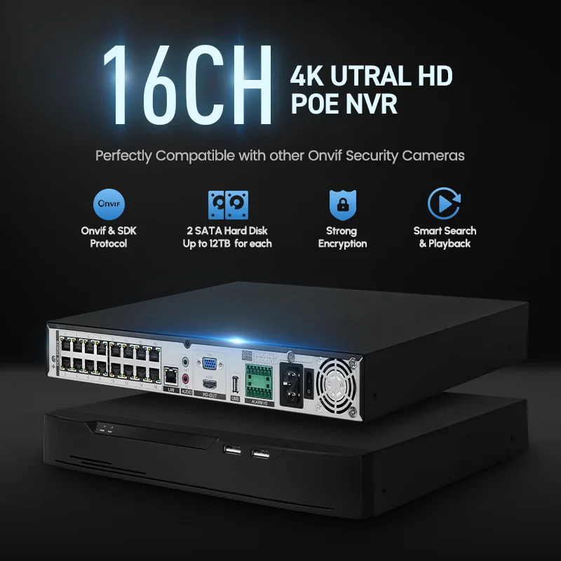 4K Ultra HD Face Recognition 16 Channel NVR - Smart P2P