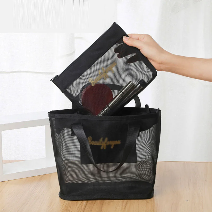 Factory Wholesale Customized Logo Travel Mesh Tote Cosmotic Bag with ...