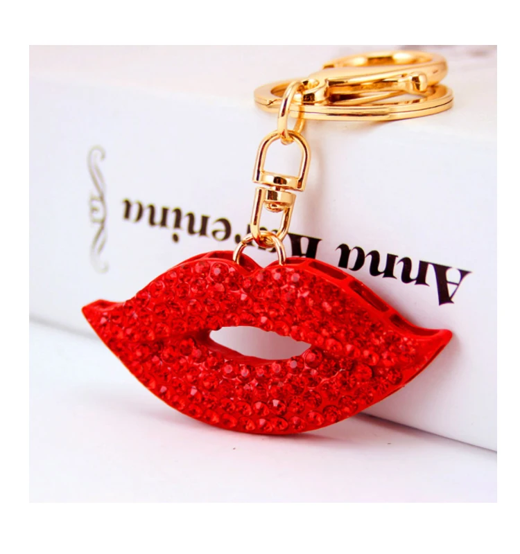 Hot Red Lip Shape Sparkling Charm Blingbling Keychain Keyring Crystal ...