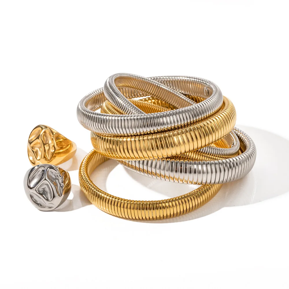 18K PVD Gold Plated Spring Bracelet Chunky Snake Chain Fashion Jewelry ...
