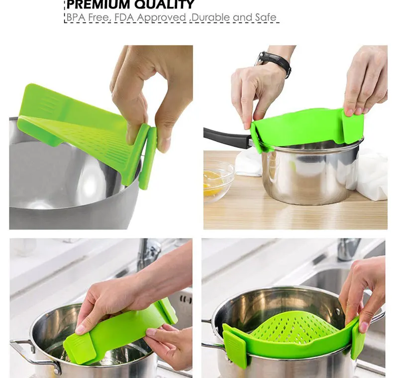 Adjustable Silicone Clip On Strainer For Pots Pans And Bowls Kitchen ...