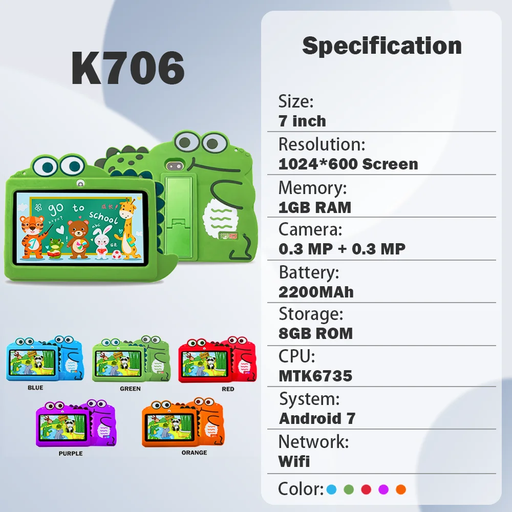 Wintouch 2023 Crocodile Shell Kids Tablet - 7 Inches Android