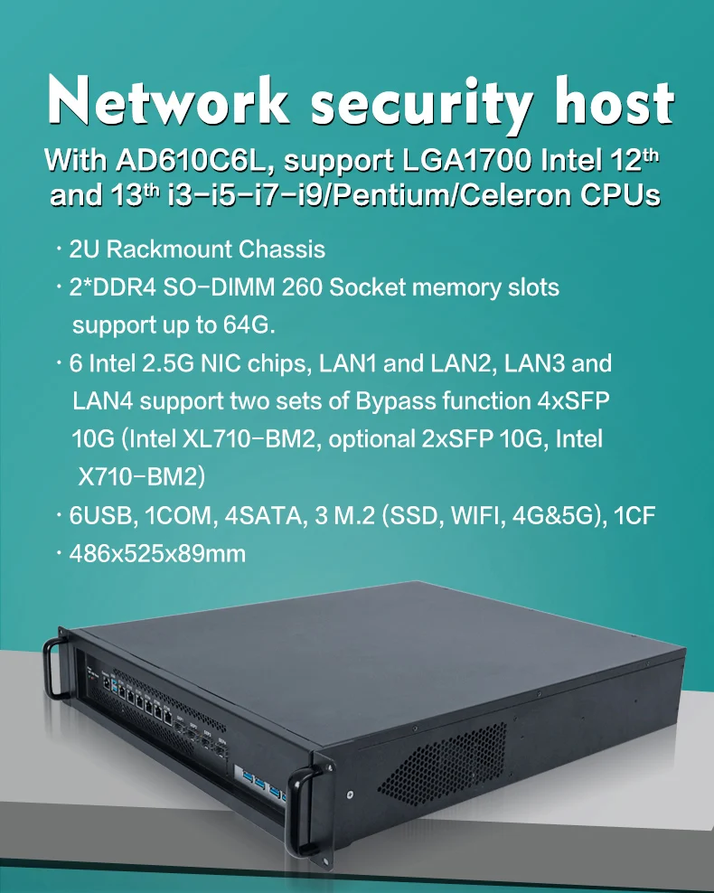 Piesia Firewall Mini Pc 12th Gen LGA1700 2u Server Chassis 6LAN 4*SFP ...