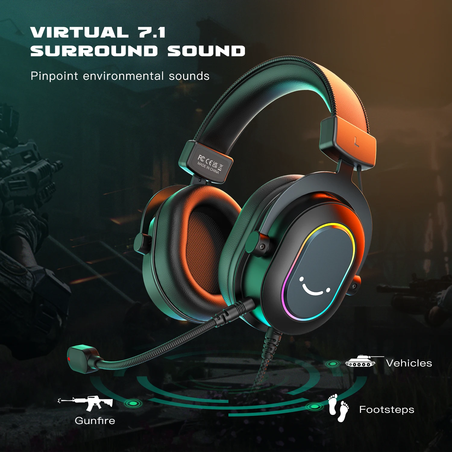 Fifine H6 Gaming Headset - 7.1 Surround Sound & RGB Lights