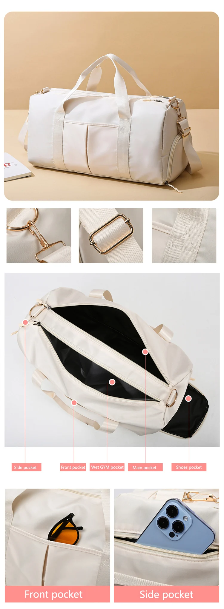 Customizable Large Fitness Nylon Duffle GYM Bag Female