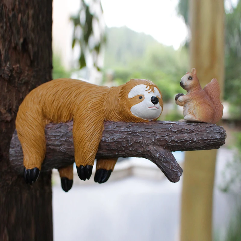 Garden Sloths Decor Exquisite Resin Squirrel Gardening Tree Ornaments ...
