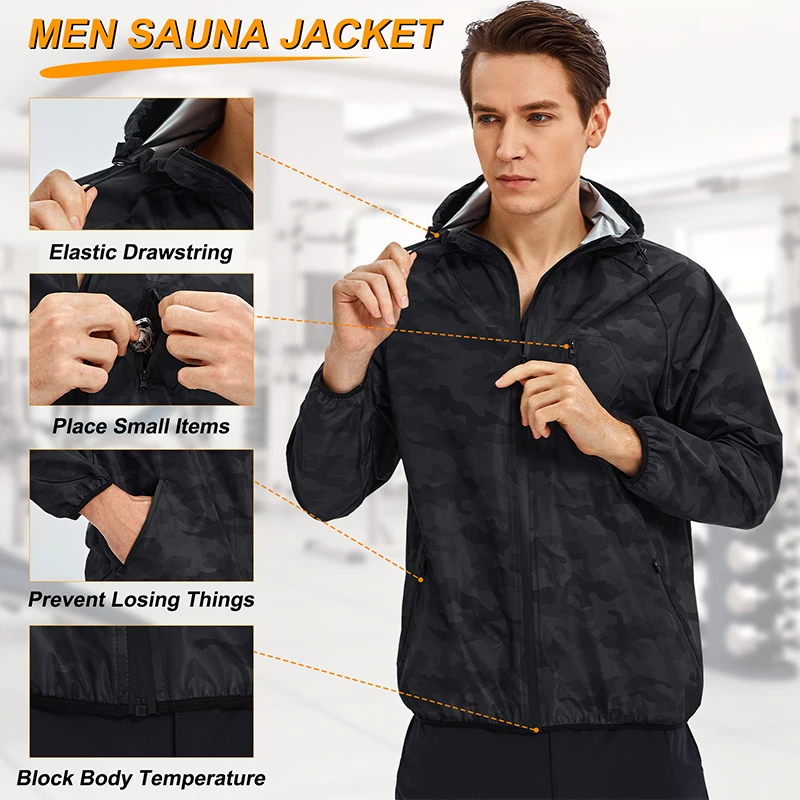 5 Times Sweat Weight Loss Men's Suana Suit Long Sleeve Sauna Jackets ...
