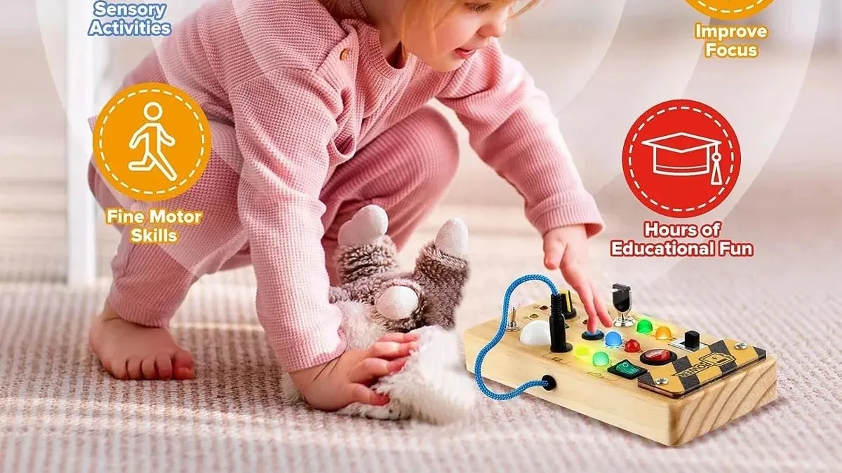 Montessori Busy Board Sensory Toys Wooden With Led Light Switch Control ...