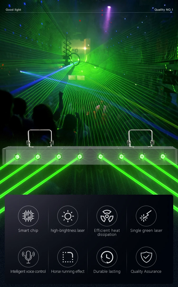 8 Eyes Green Laser Light Bar - 500mW DMX Effects for Night Clubs, DJ ...