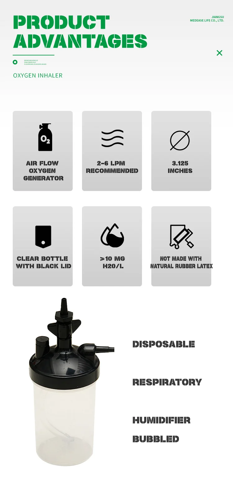 Manual Power Source Bubble Humidifier Bottle with 6 psi Alarm Oxygen ...