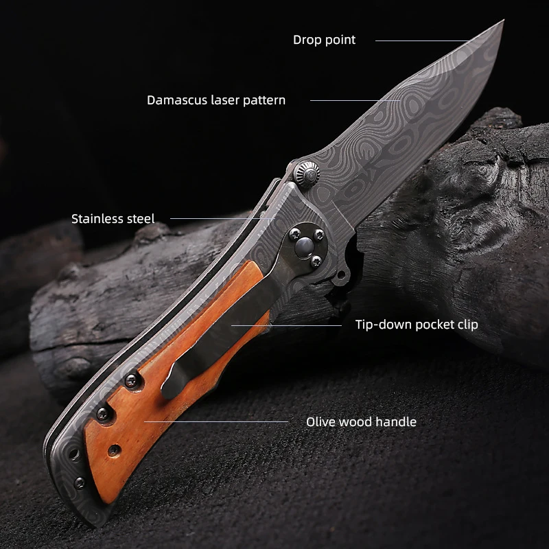 Wholesale Damascus Titanium Coating Blade with Wood Handle