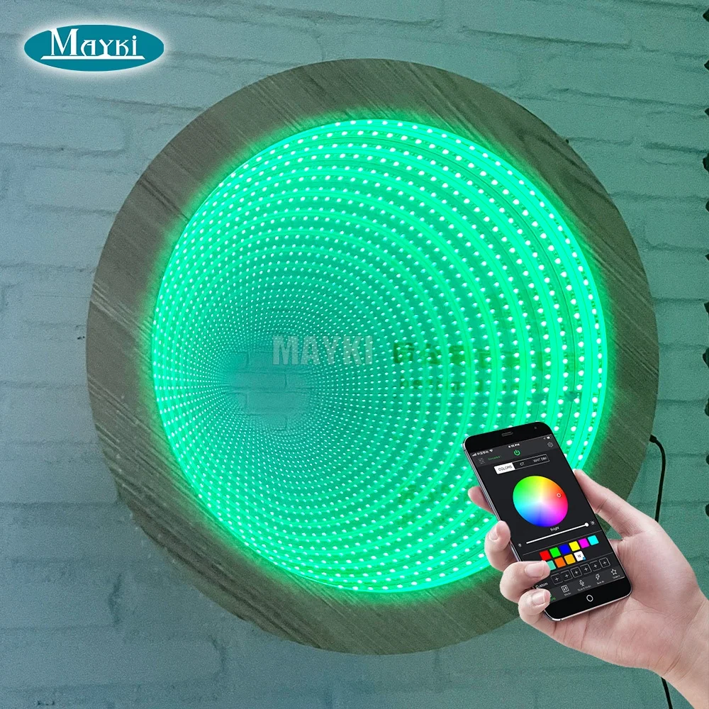 Wall Mount 3D Infinity Mirror with APP Control Big Button Remote for ...