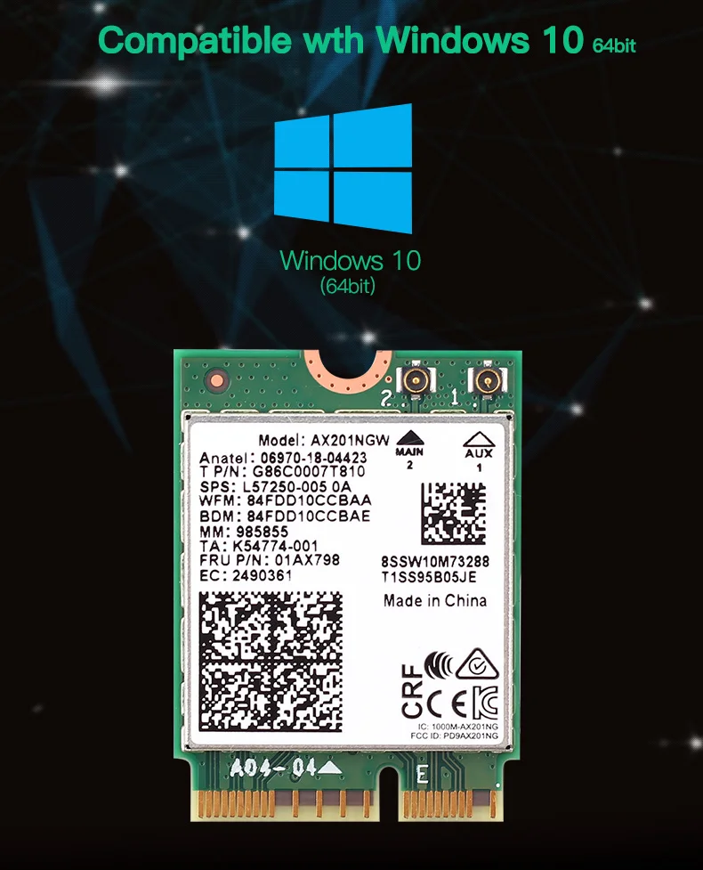 Dual Band 2.4gbps Wireless Adapter for Intel AX201 Desktop Kit