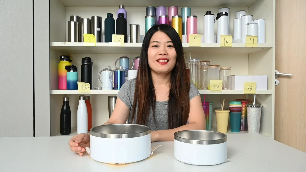 Customizable Eco Friendly Double Wall Vacuum Insulated Stainless Steel 32oz 64oz Pet Feeder Dog ...