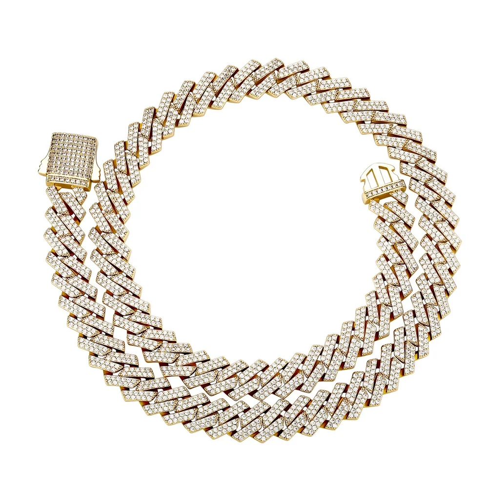 High Quality 13mm Hip Hop Cadena Men Iced Out Cuban Link Chain Gold ...