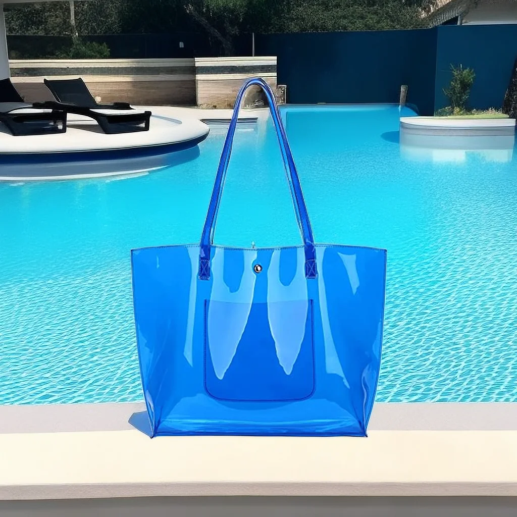 Large XL Clear PVC Tote Bag Fashionable Transparent Beach Bag With Open ...