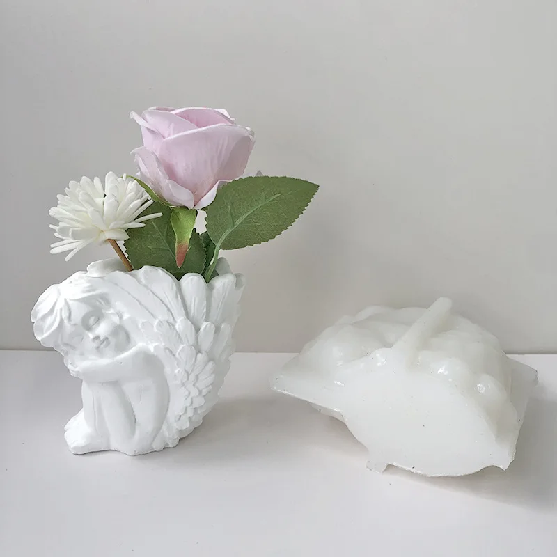 J2124 3d Angel Wings Plaster Drip Resin Flower Pot Silicone Mold Diy ...