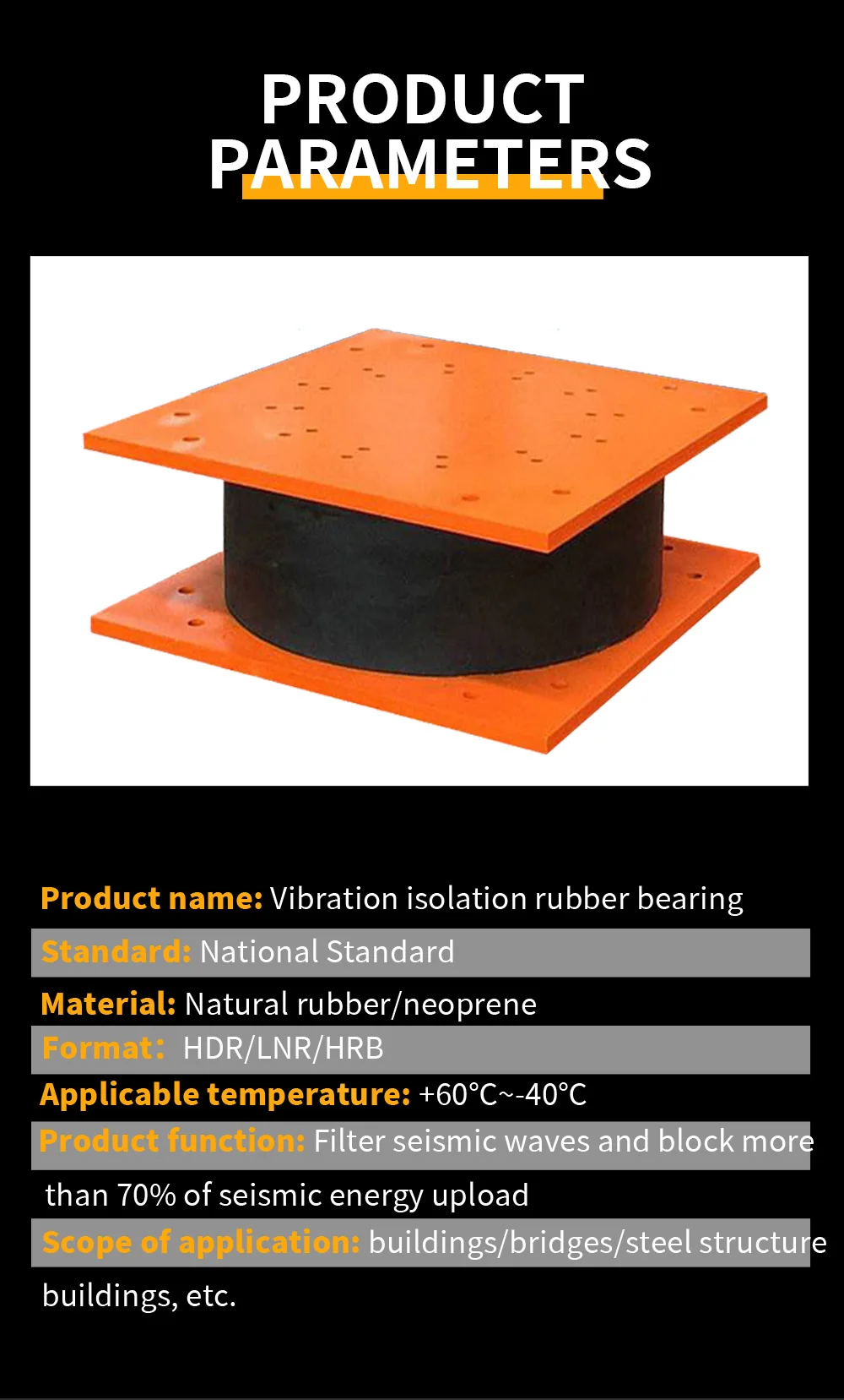Seismic Isolation Bearing Rubber Vibration Damper for Bridges