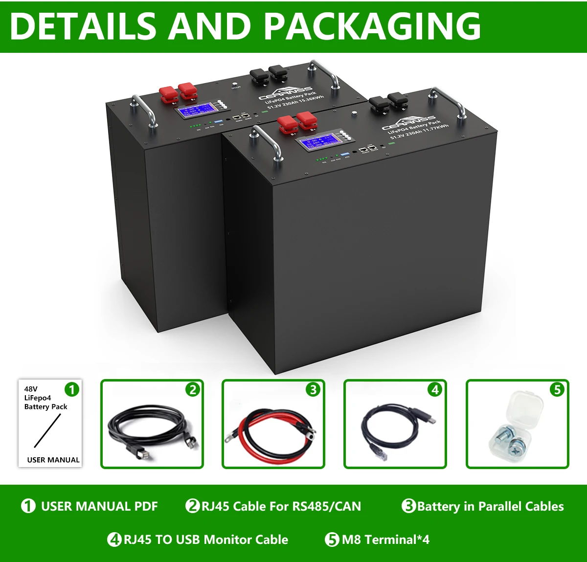 6000+ Cycles 51.2V 230Ah 11776Wh LiFePO4 Battery Pack 10Kwh Solar ...