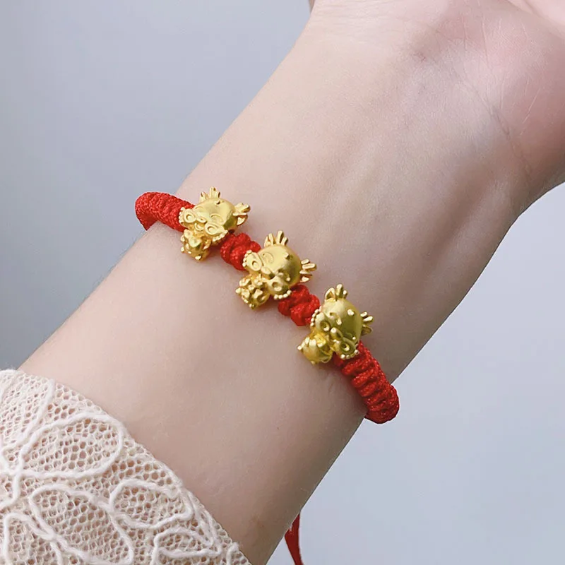 Cute Dragon Beads Red Rope Bracelet - Chinese Style Gift