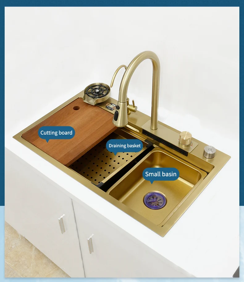 Luxury Gold Multifunction Stainless Steel Kitchen Basin Sink Large ...