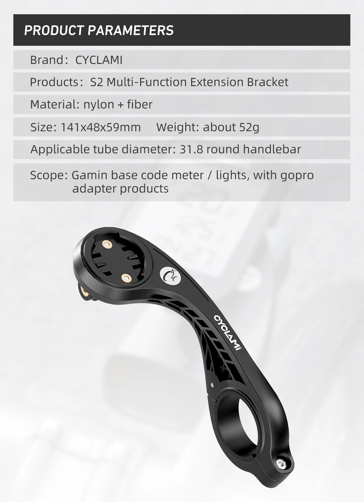 CYCLAMI Bike Handlebar Stem Extension - GPS & Camera Mount