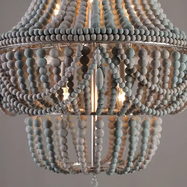 Modern Wooden Retro Beaded Chandelier Decoration Wood Bead Lamp Solid ...