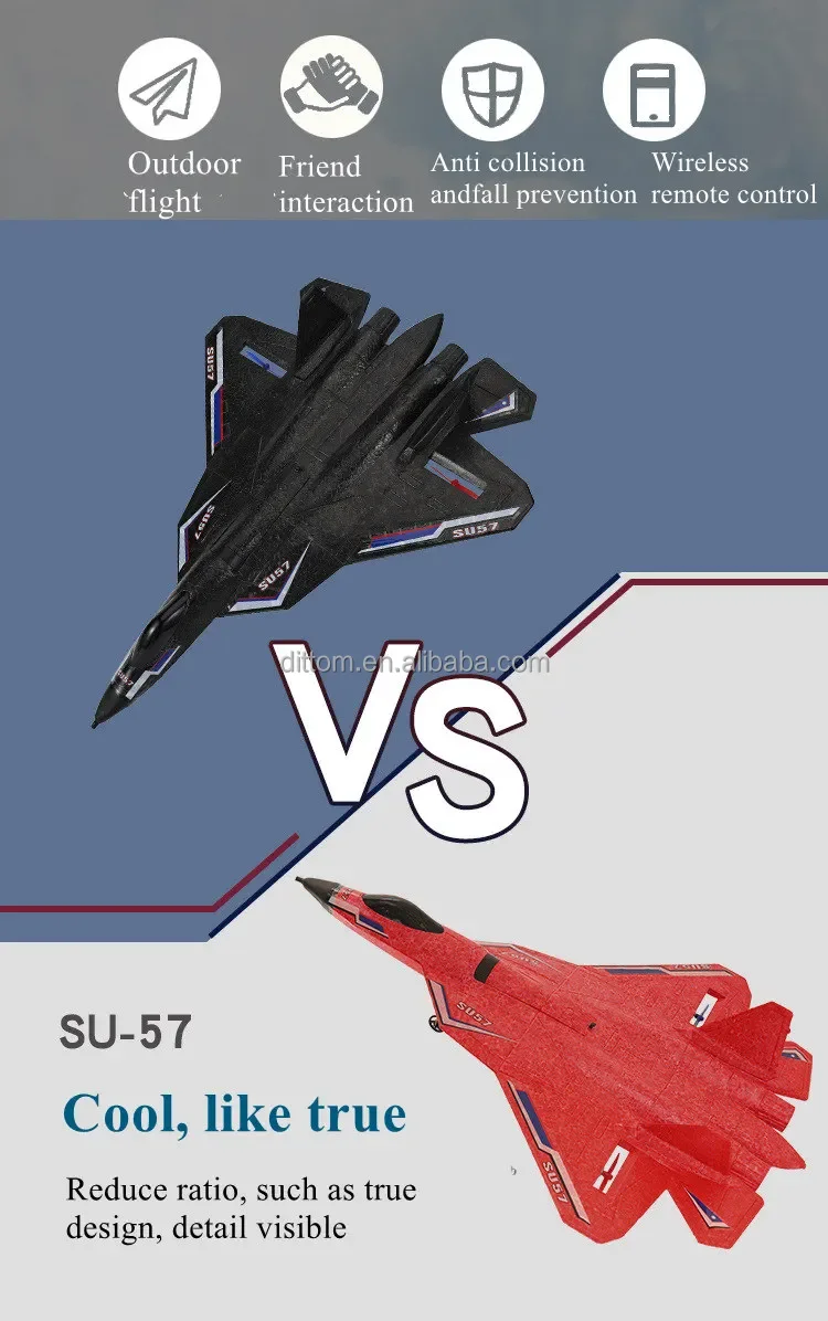 Su57 Epp Foam Rc Glider Toys 2.4ghz 3ch Fixed Wing Hand Throwing Foam ...