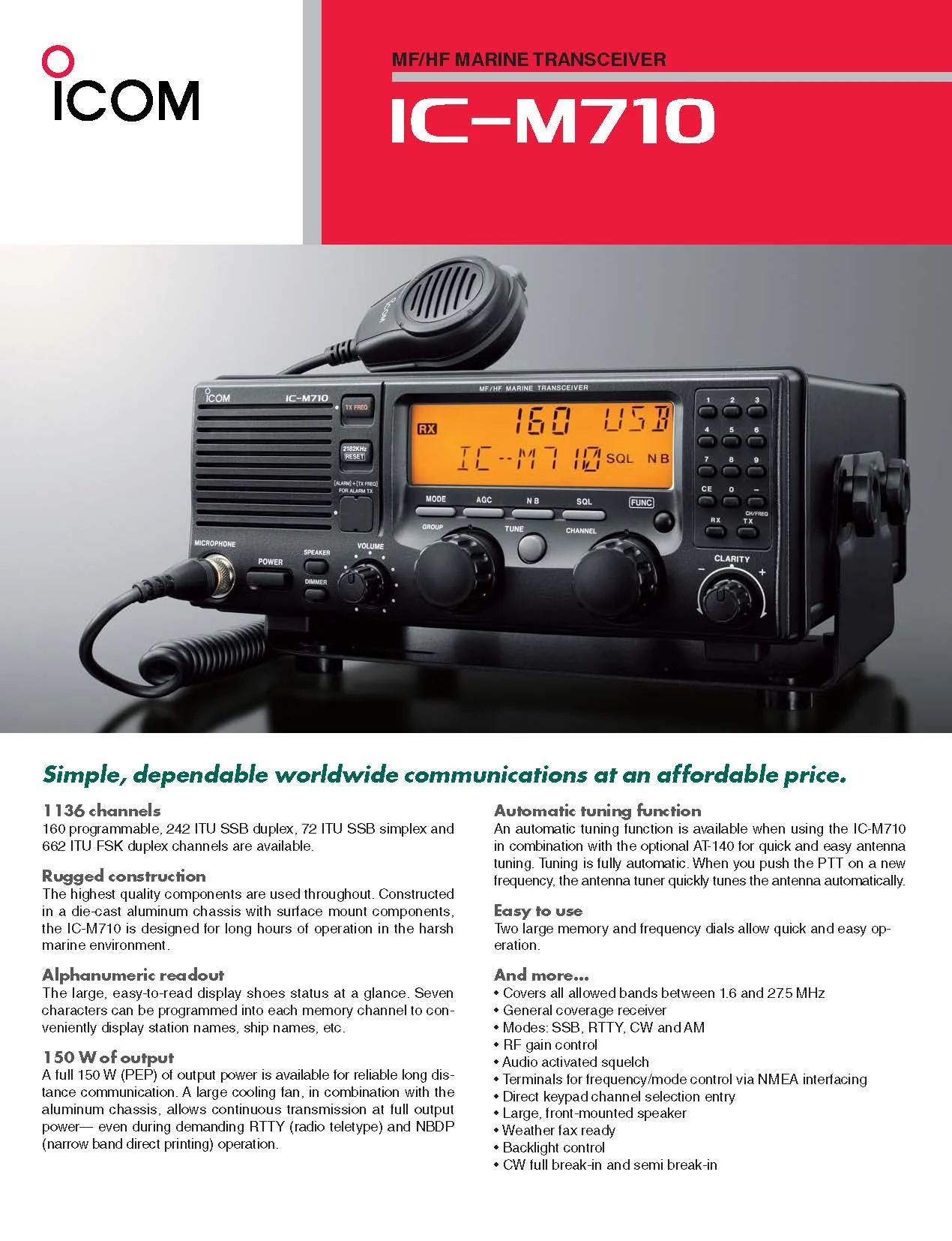 ICOM IC-M710 Marine Radiotelephone - 150W MFHF SSB Transceiver