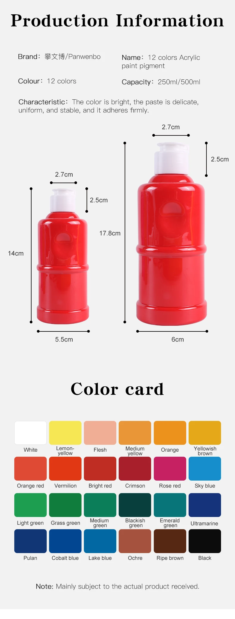 Professional Artists Acrylic Colour Paint - 500ML Bottles