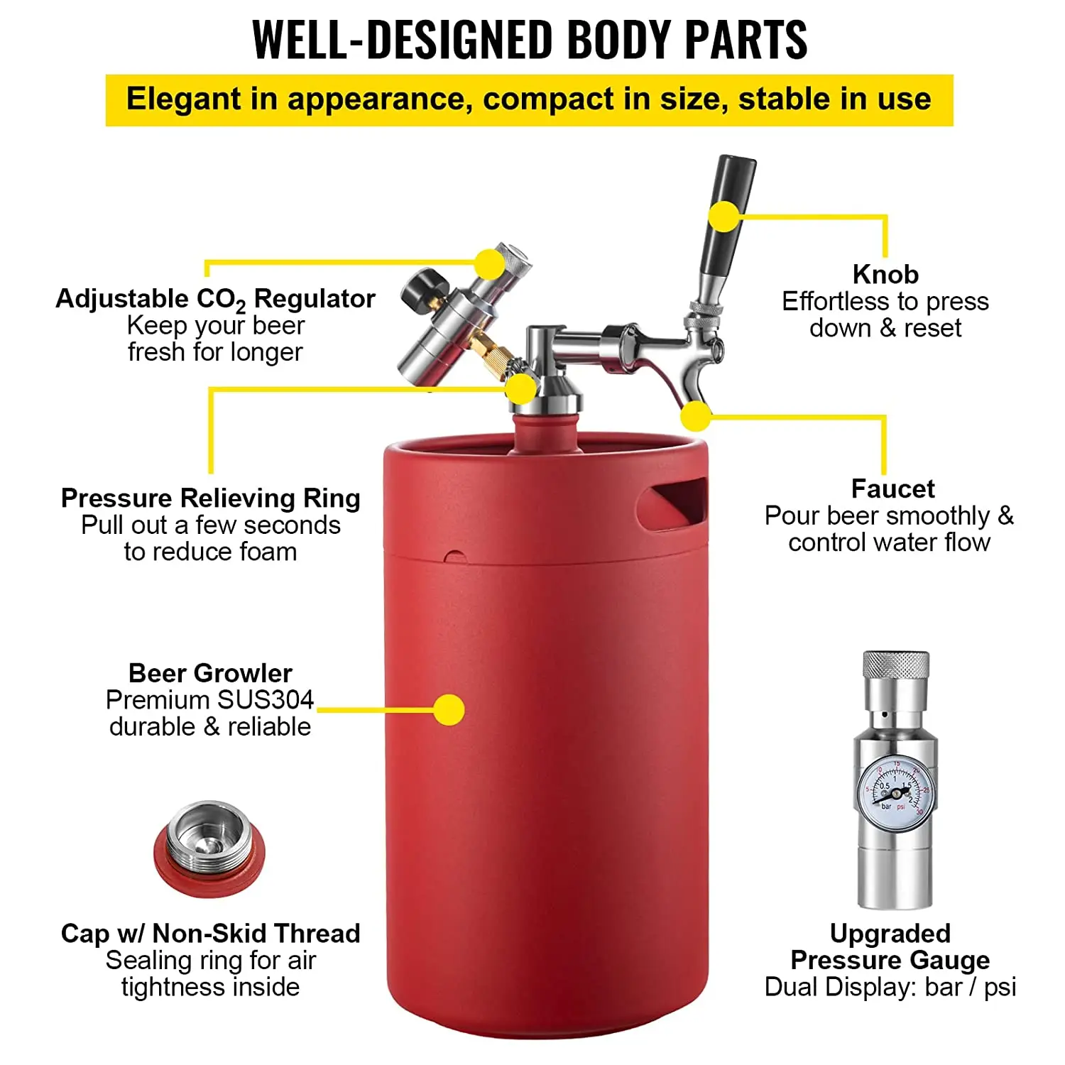 Customized Colored Beer Mini Keg System 2L/3.6L/5L/8L/10L Stainless ...