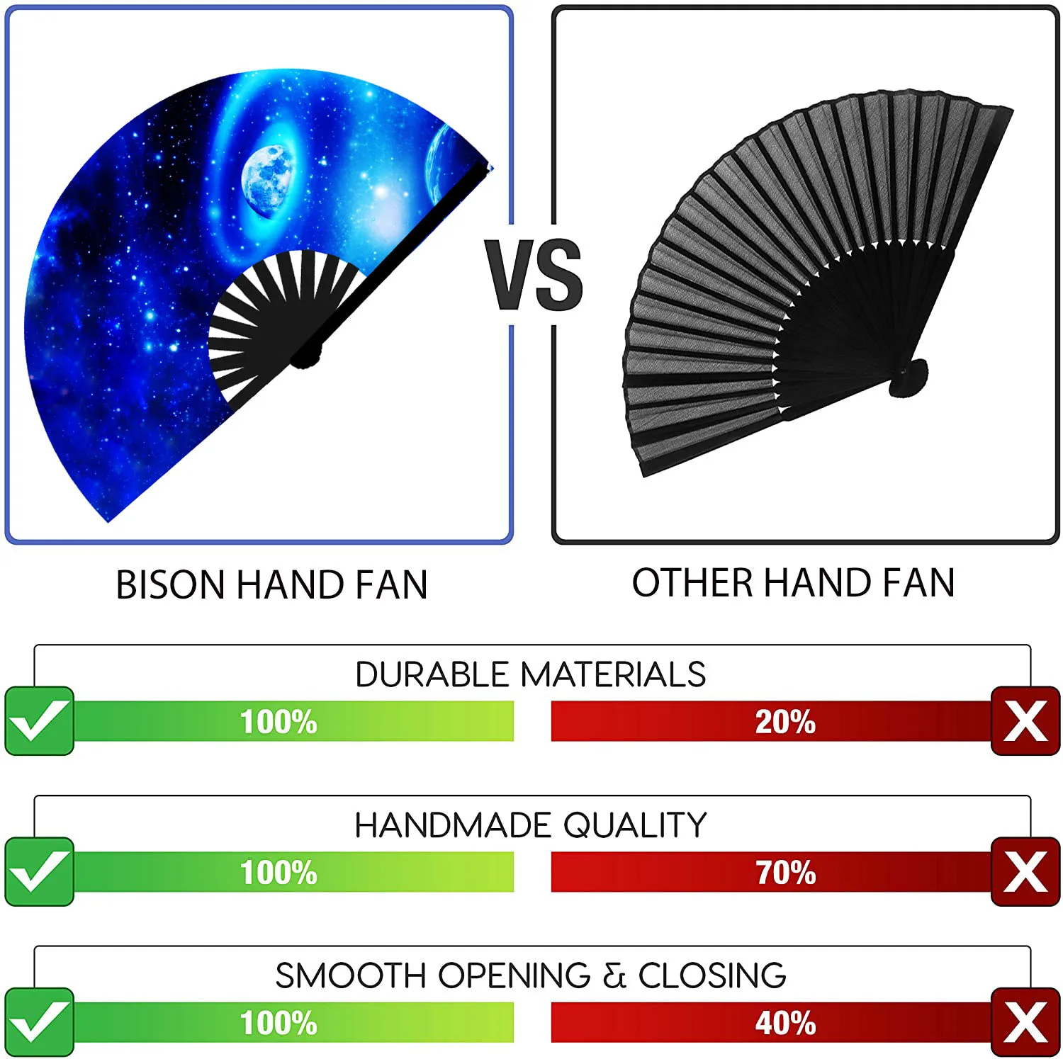 Bsbh 33inches Custom Big Handheld Fan Large Rave Bamboo Foldable Hand ...