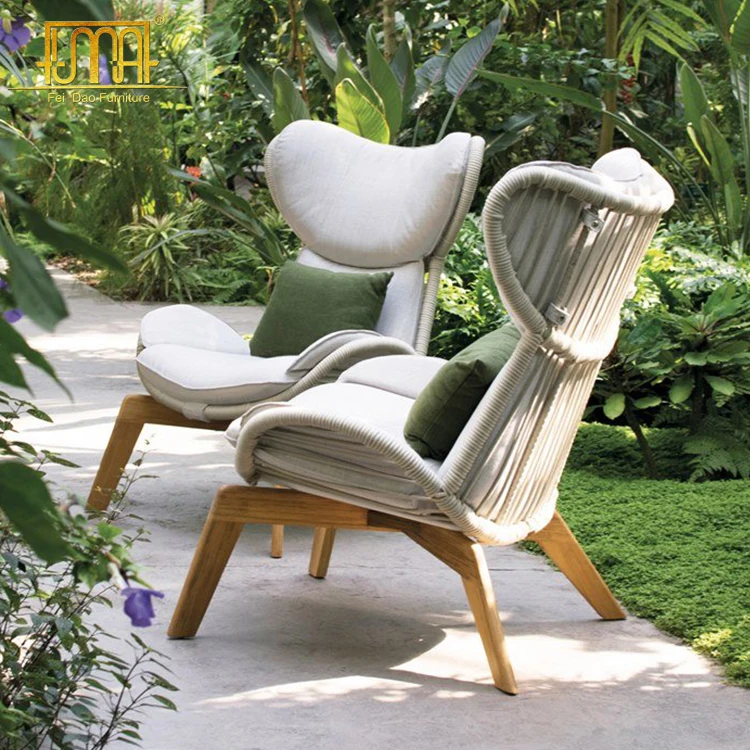 Modern Teak Leg Wicker Rattan Rope Outdoor Wing Arm Chair - Buy Rattan ...