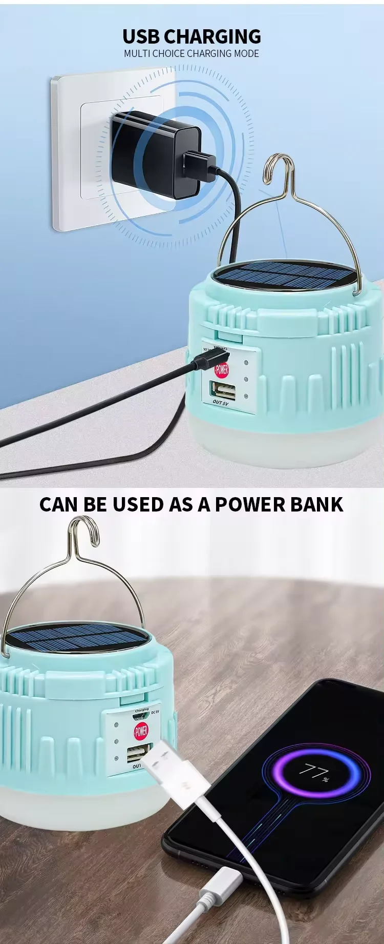 LED Solar Camping Emergency Light 30W 50W DC5V Phone Charging ...