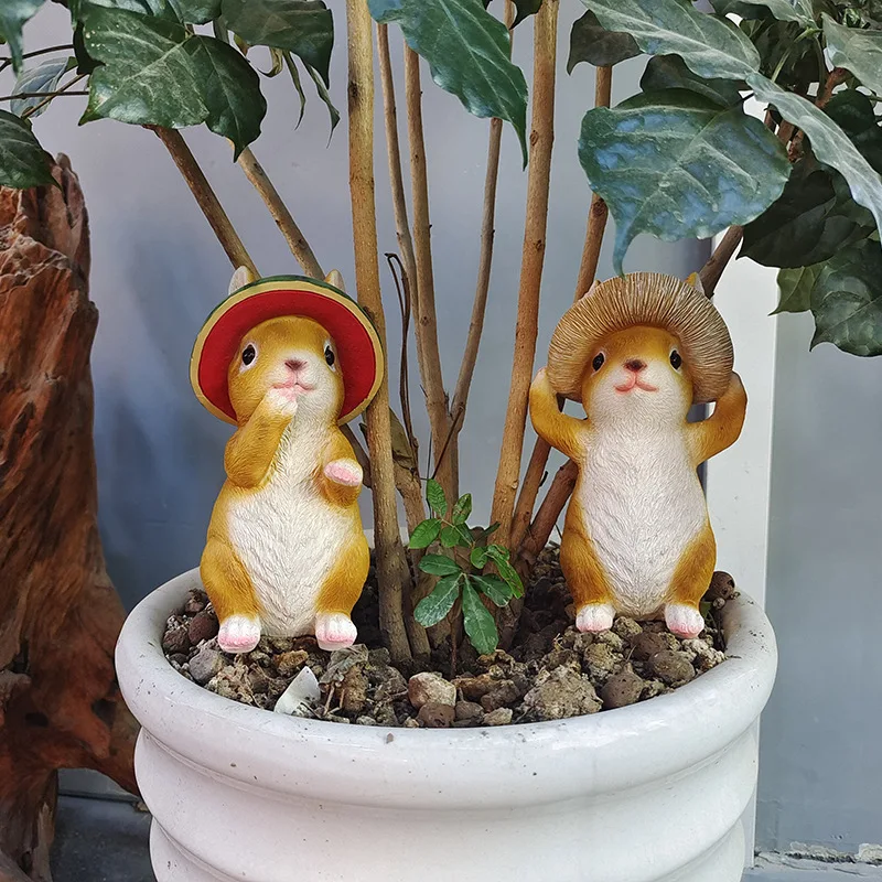 Cute Cartoon Resin Rabbit Garden Statues Outdoor Decorative Figurine ...