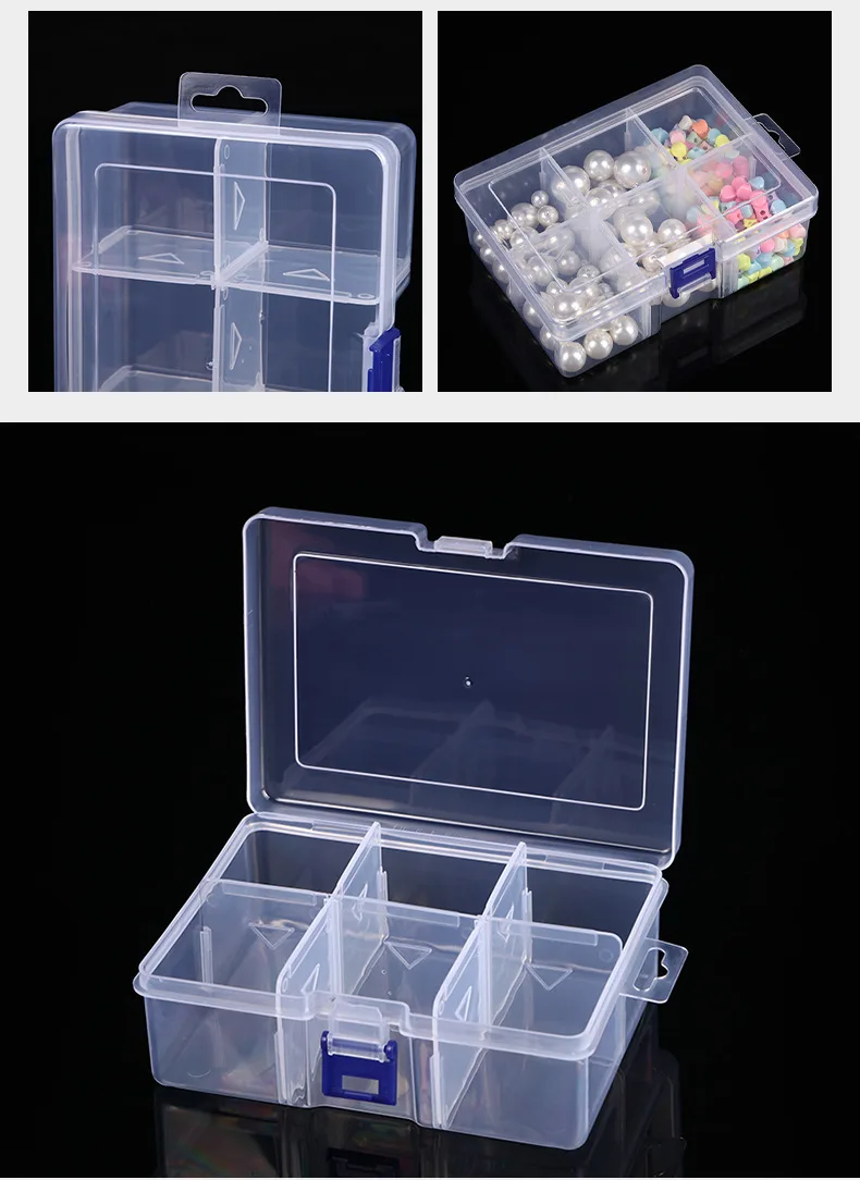 Customized Transparent Plastic Storage Organizer Box 6 Gird Plastic ...