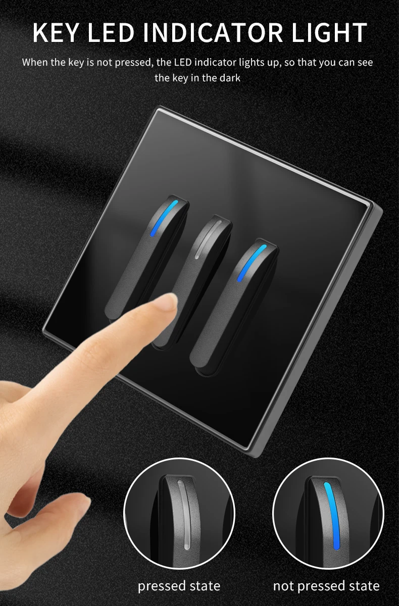 Summao Wall Push Light Switches With Indicator 16A 1/2/3/4 Gang 1Way 2 ...