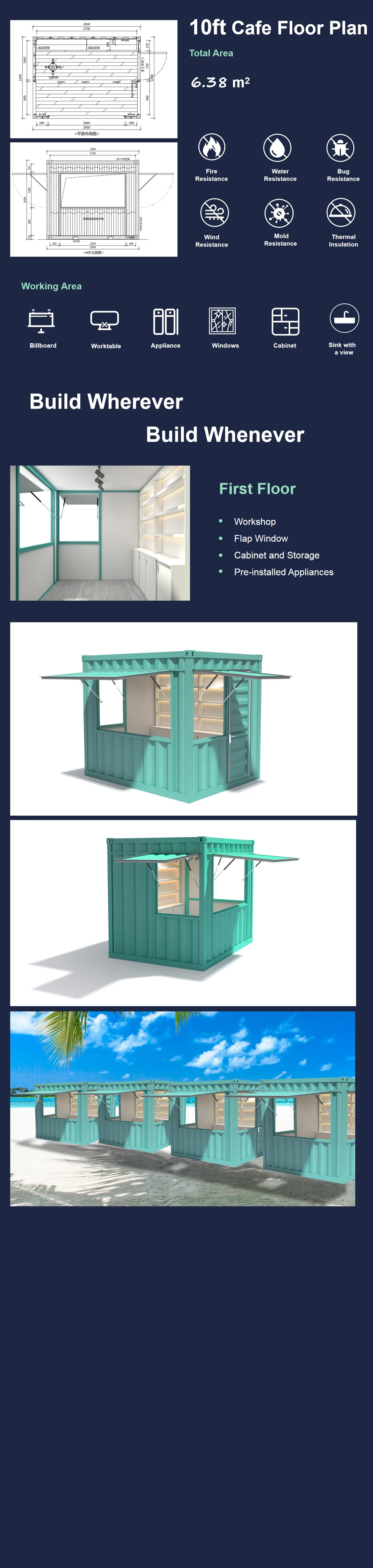 20ft Industrial Design Shipping Container Juice Bar/Cafe for Park Made ...