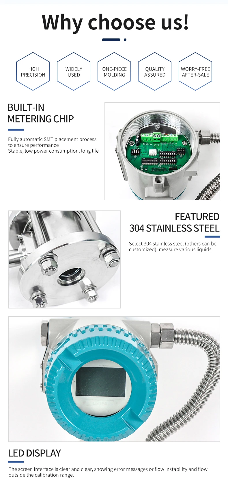 Wafer Flange Connection Type Sus304 Intelligent Vortex Steam Flow Meter ...