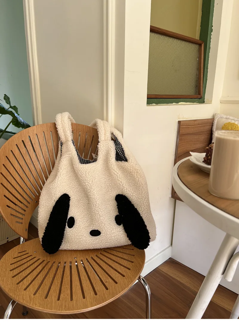 Big Ears Imitation Lamb Hair Shoulder Bag For Women New Soft Warm Plush ...