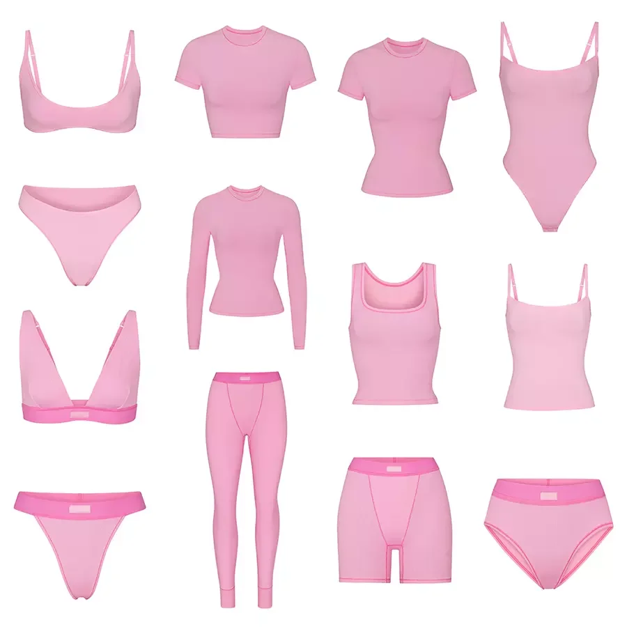 Custom Logo Cotton Ribbed Jersey Pink Kim Kardashian Bodysuit Tank ...