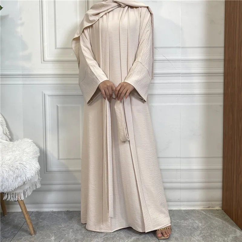 2024 New Dubai Designs Top Sell Wrinkle Crepe 2pcs Abaya Set Wide Sleeve Abayas With Pockets ...